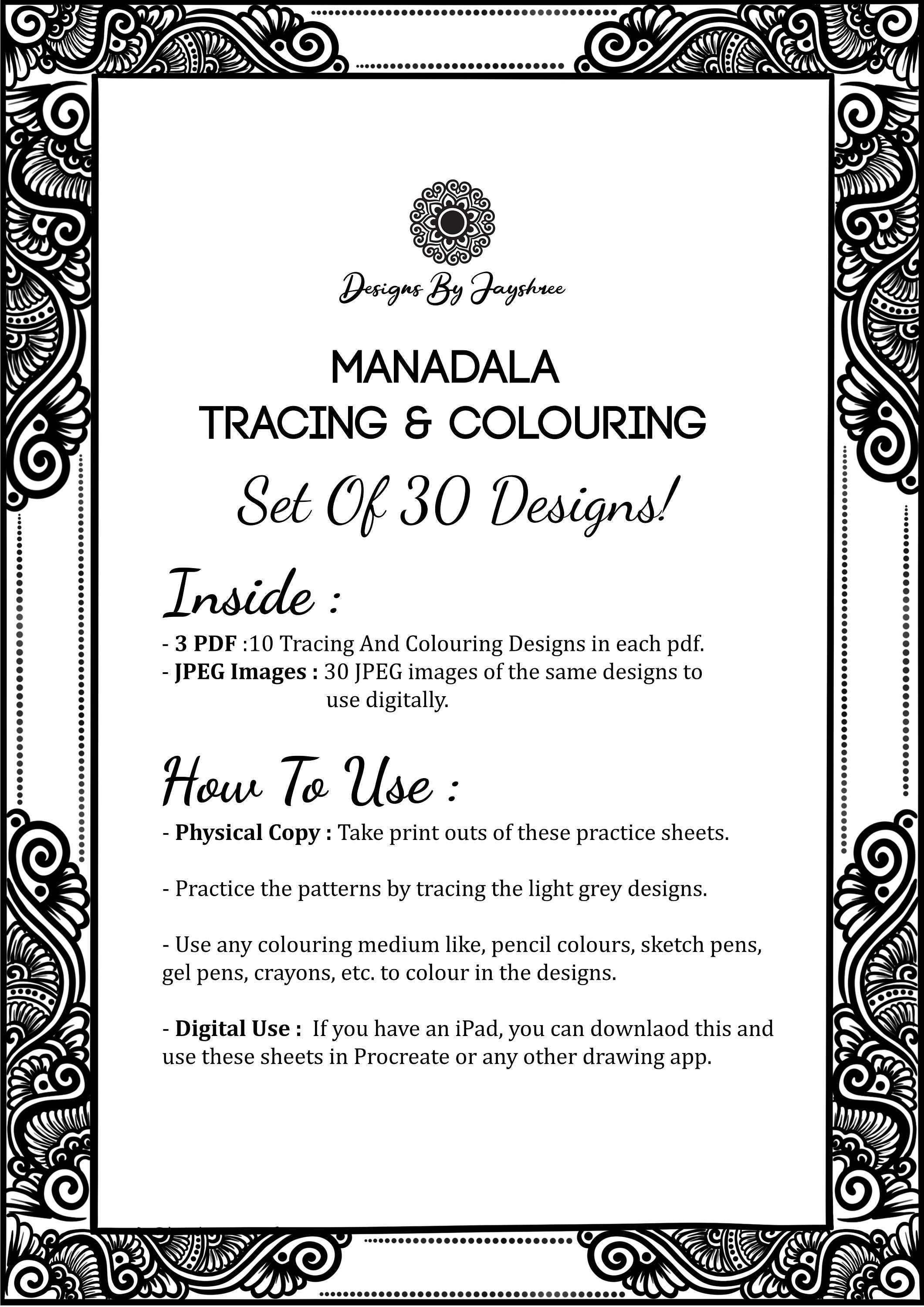 Mandala Pattern Sheets-tracing and Coloring Sheets Mandala Practice ...