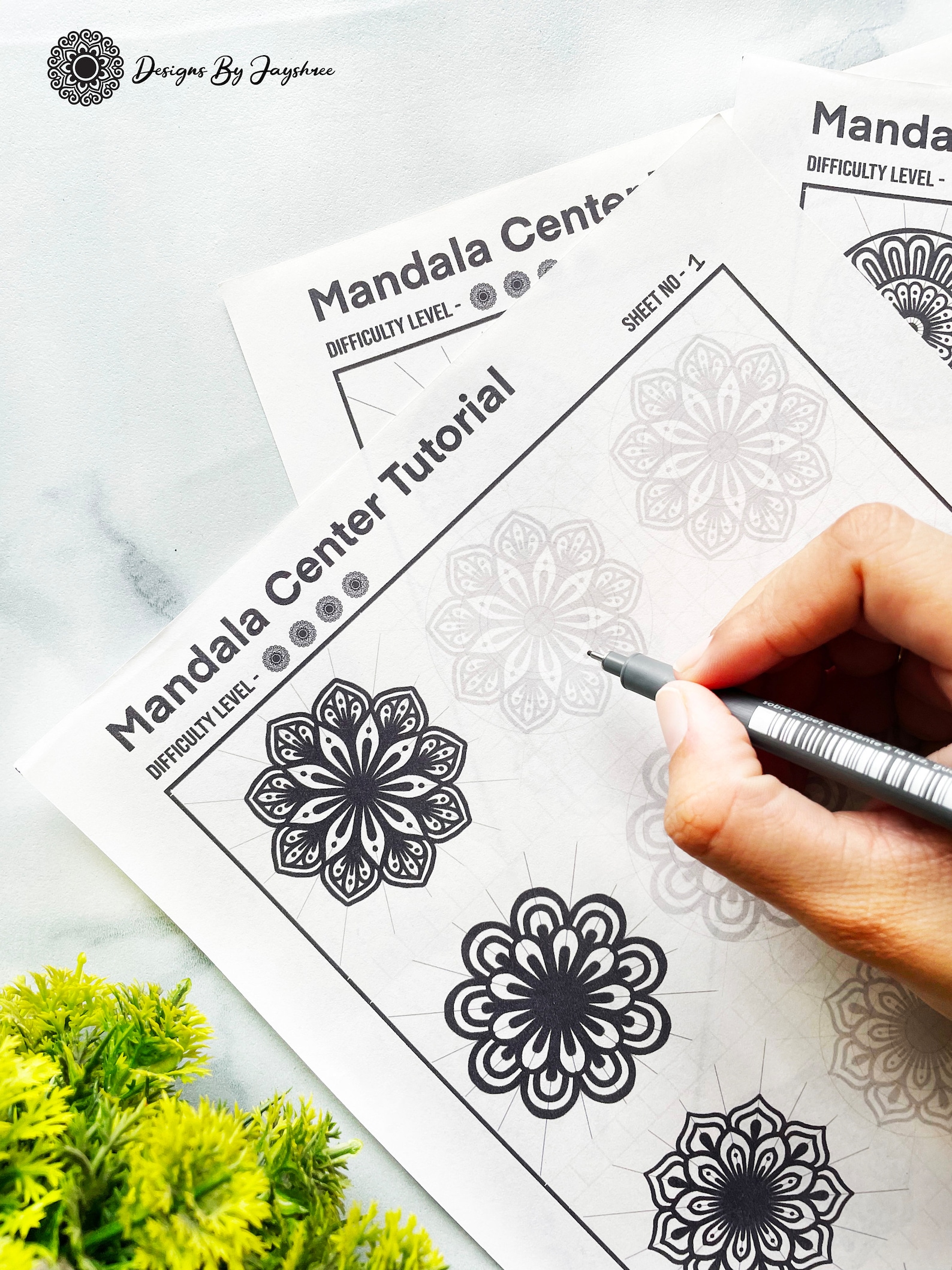 Mandala Pattern Sheets-mandala Center Tutorial Mandala Practice Sheets ...