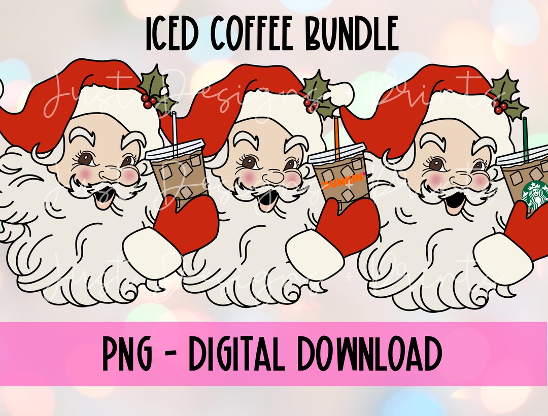 Iced Coffee Santa Bundle Png, Christmas Iced Coffee Png, Santa Drink ...