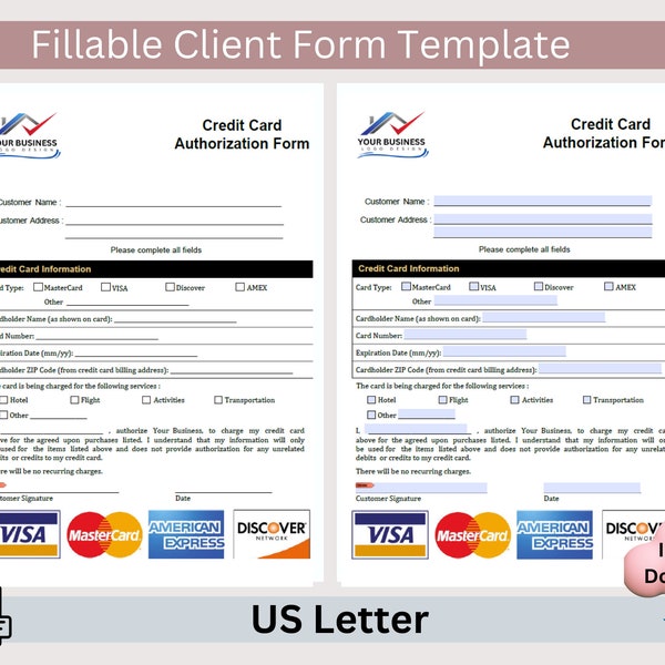 Credit Card Authorization Form Template - Etsy