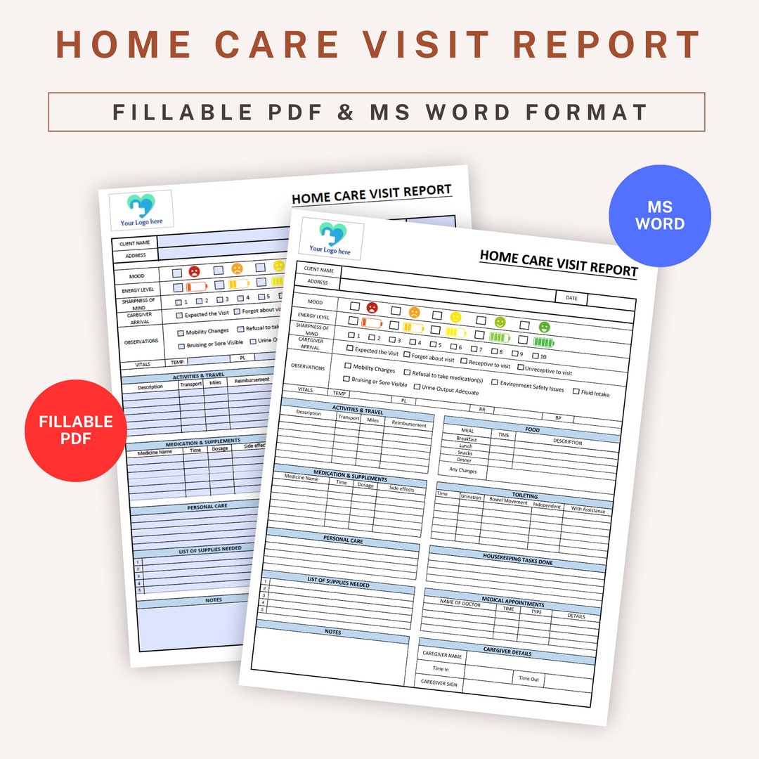 Home Care Visit Report, Home Care Agency - Etsy
