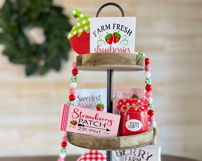 Strawberry Tiered Tray Decor I Strawberry Decor I Summer Decor I Sweet ...