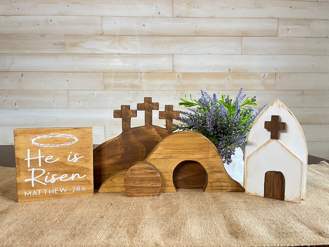 Christian Easter Wooden Empty Tomb Resurrection Decor He is Risen the ...