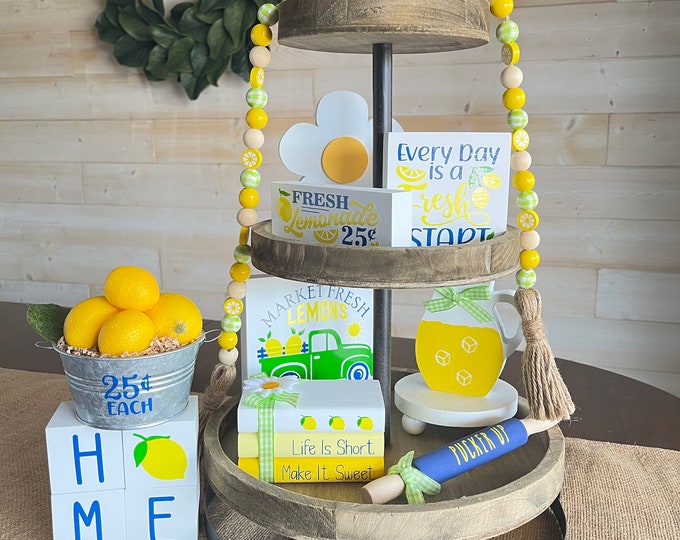 Lemon Tiered Tray Decor | Lemon Decor | Lemonade Tiered Tray | Spring ...