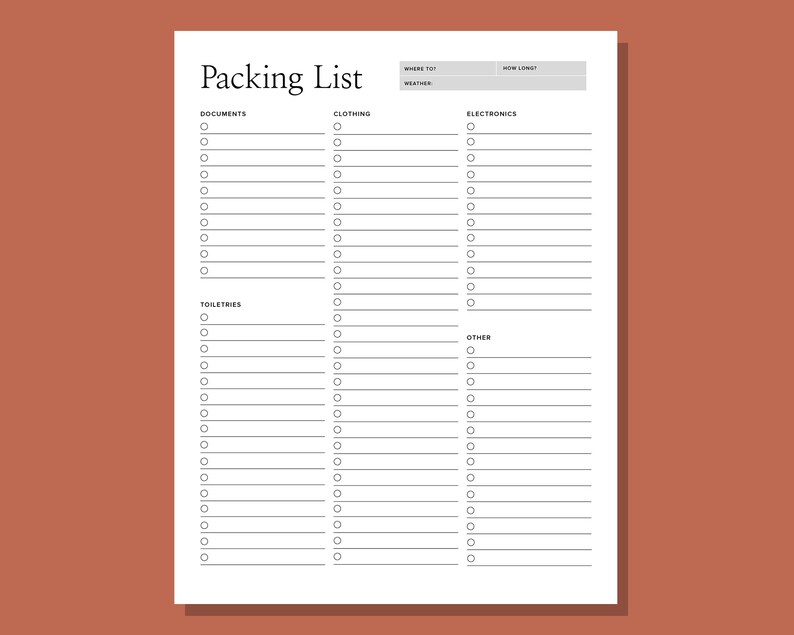 Packing List Printable - Etsy