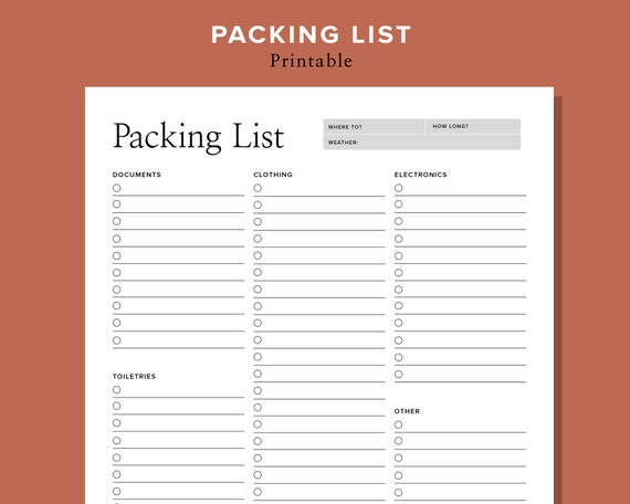 Packing List Printable - Etsy