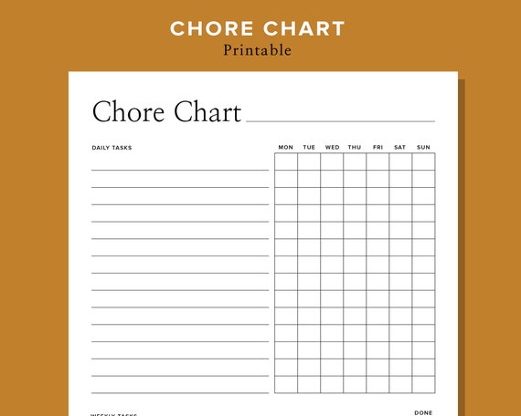 Chore Chart Printable - Etsy
