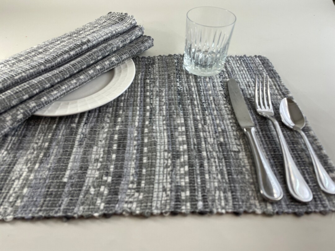 Unique, Handwoven Placemats, Grey Cotton Upcycled Table Mats, Eco ...