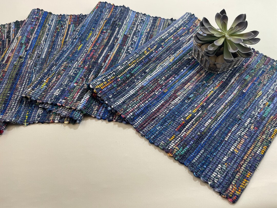 Handwoven 13" Wide, Blue With Jewel Accents Table Runner, Woven With ...