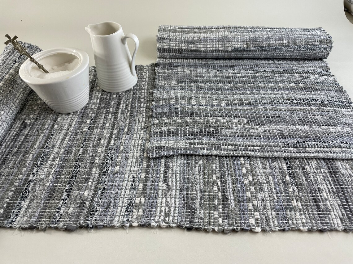 Unique Table Runners Handwoven Runners Grey Cotton Upcycled - Etsy