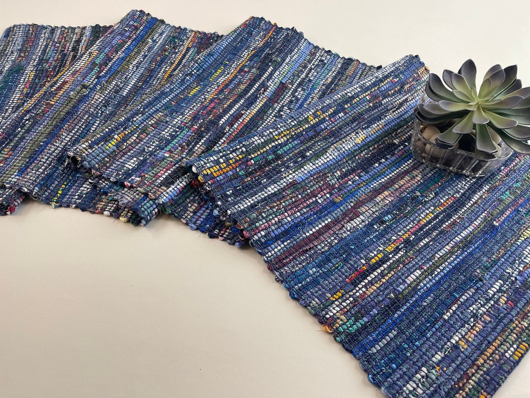Handwoven 18" Wide, Blue With Jewel Accents Table Runner, Woven With ...
