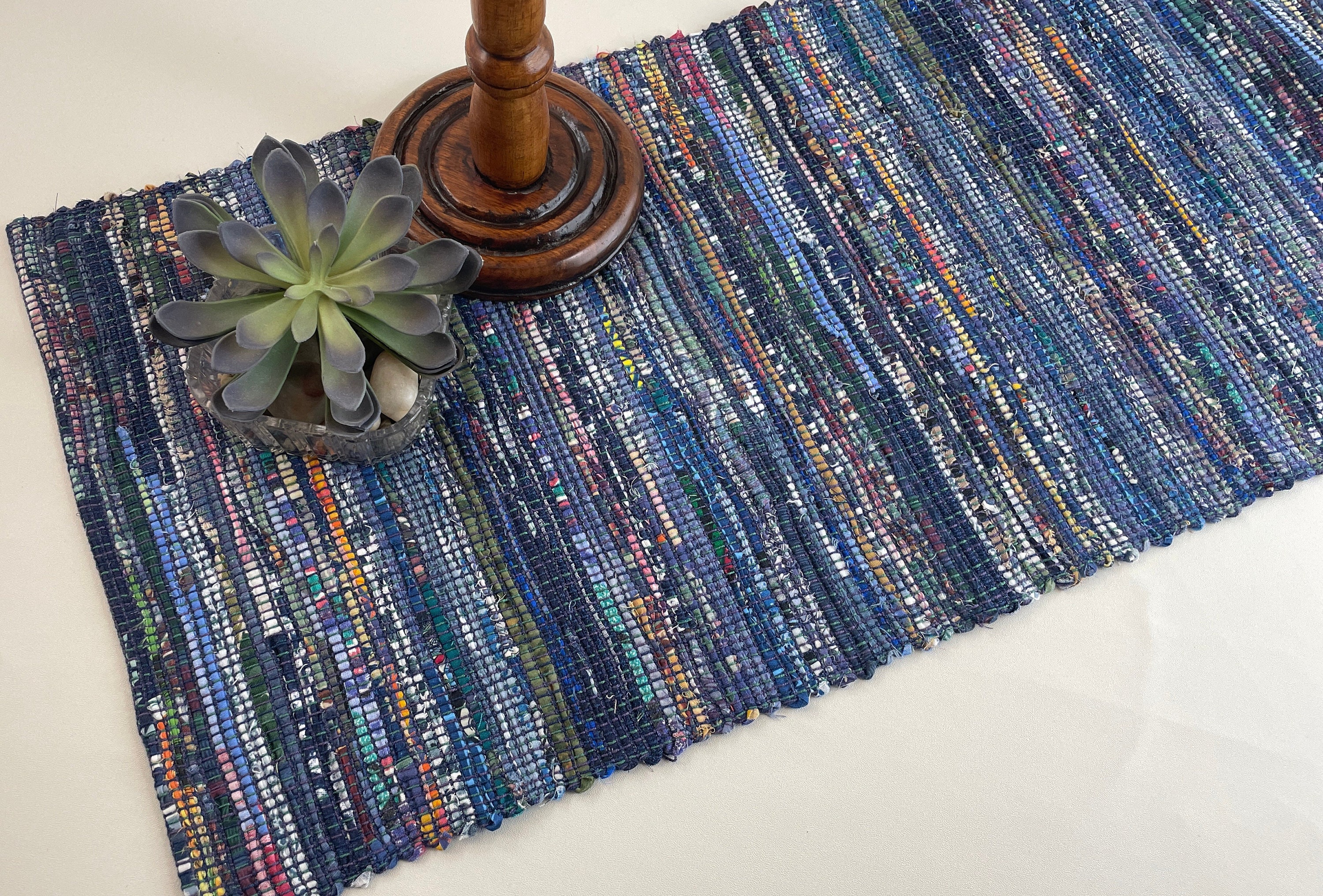 Handwoven 18" Wide, Blue With Jewel Accents Table Runner, Woven With ...