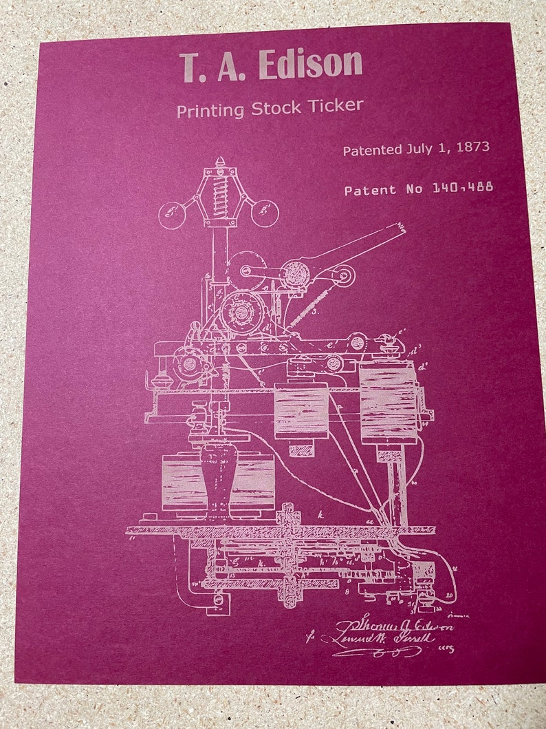 Thomas Edison Stock Ticker Patent Art - Etsy