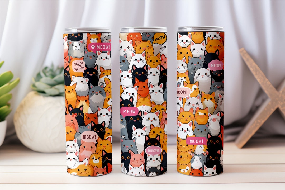 Cats Bunch of Cats Colorful Meow Kitten 20 Oz Skinny Tumbler Kitty ...