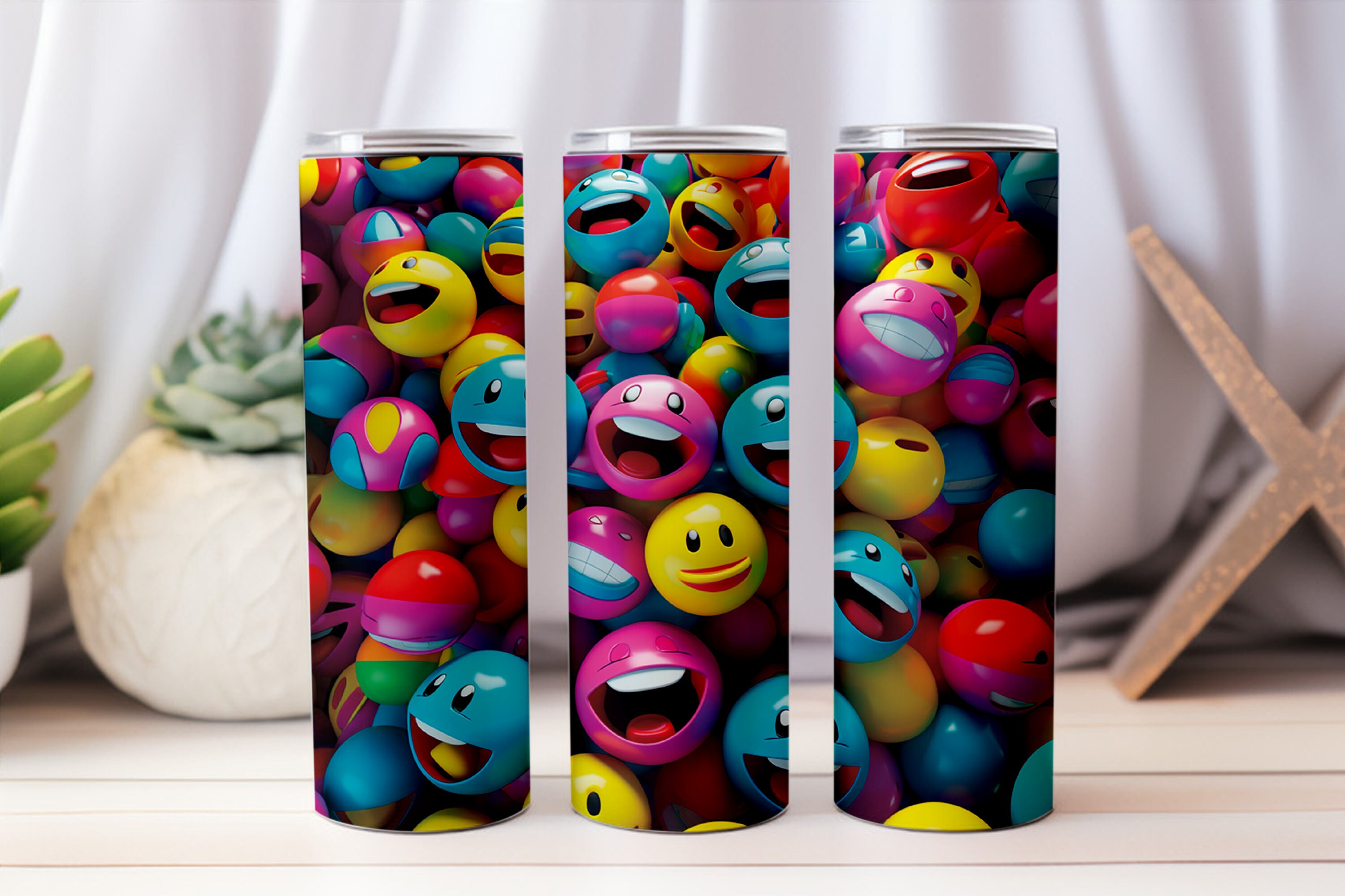 Overflow Emojis Colorful Emoji Happy Smile Crazy 20 Oz Skinny - Etsy