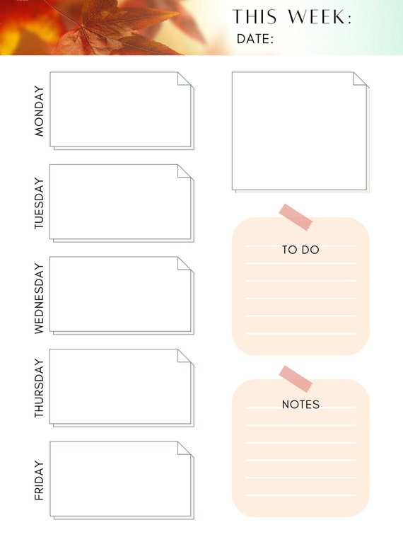 PRINTABLE Weekly Planning Page Fall/leaves Themed Planning - Etsy