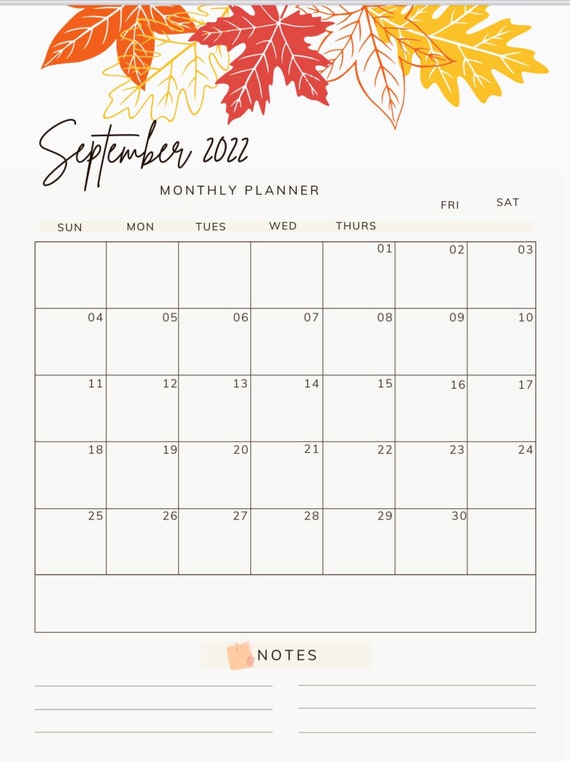 PRINTABLE September 2022 Calendar Both Sunday and Monday - Etsy