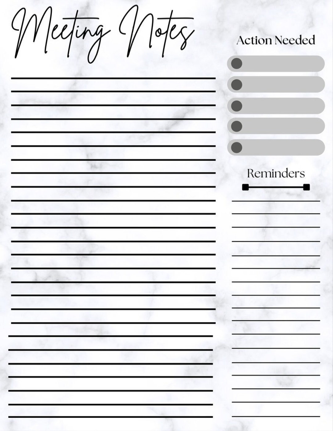 PRINTABLE AND DIGITAL Note Page, Modern Marble Design Black and White - Etsy