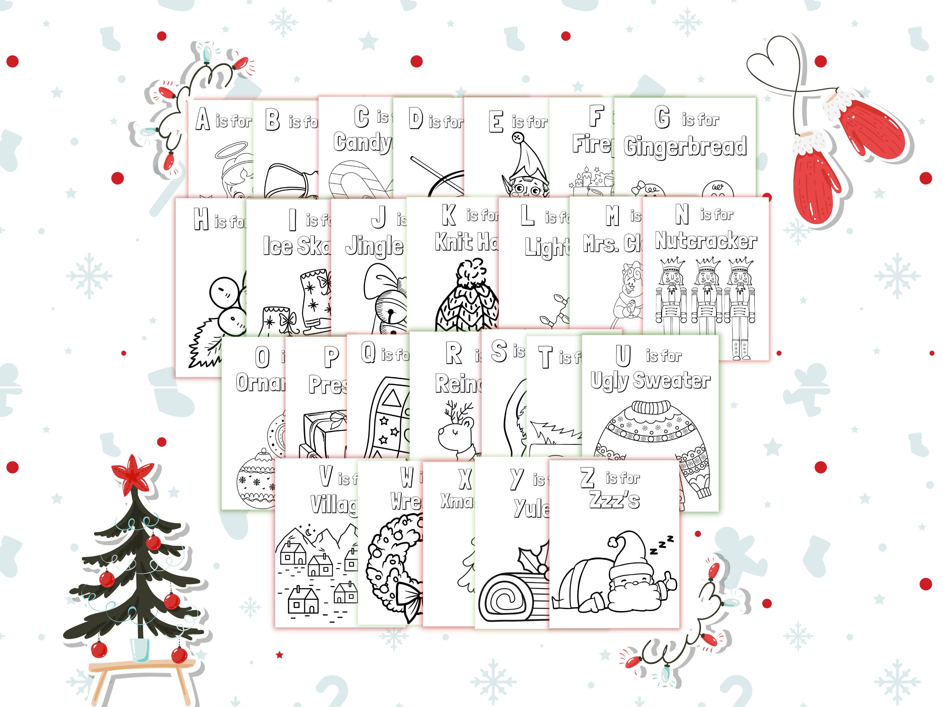 Christmas Printable Alphabet ABC Coloring Pages Worksheets 26 Pages ...