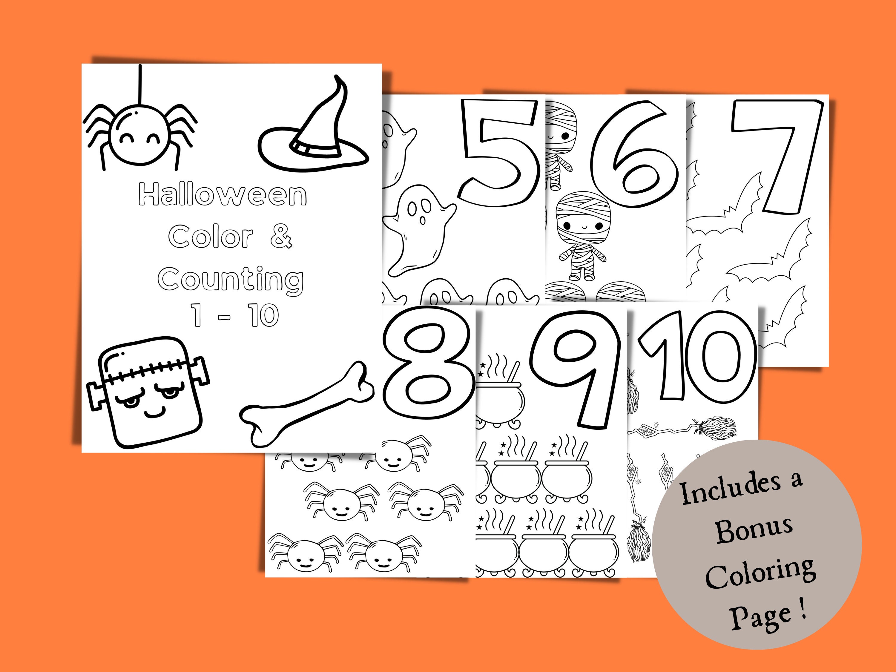 Halloween Coloring Counting Activity Pages for Kids Preschool ...