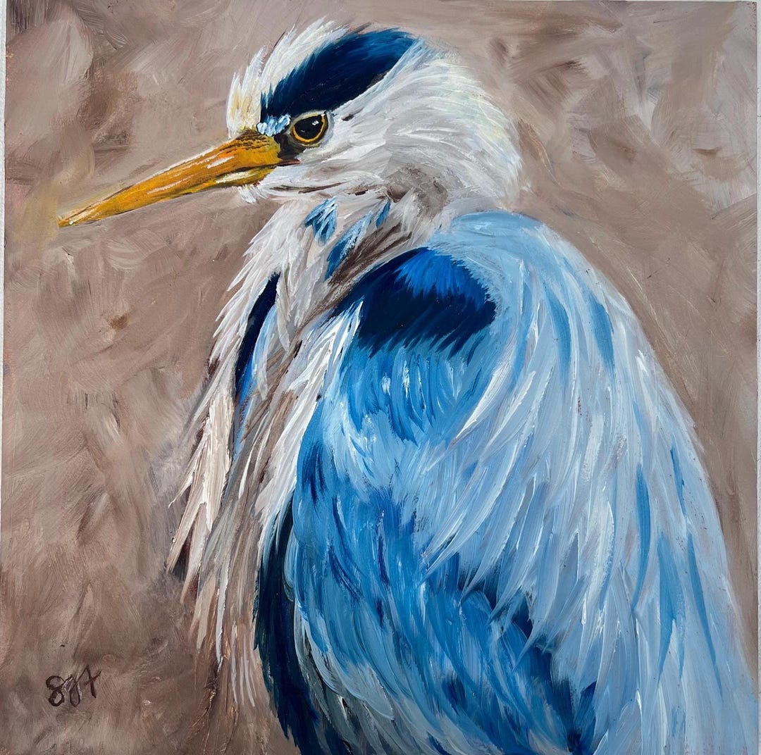 Original Blue Heron/shorebird Oil Painting 6x6, Blue Reverie - Etsy