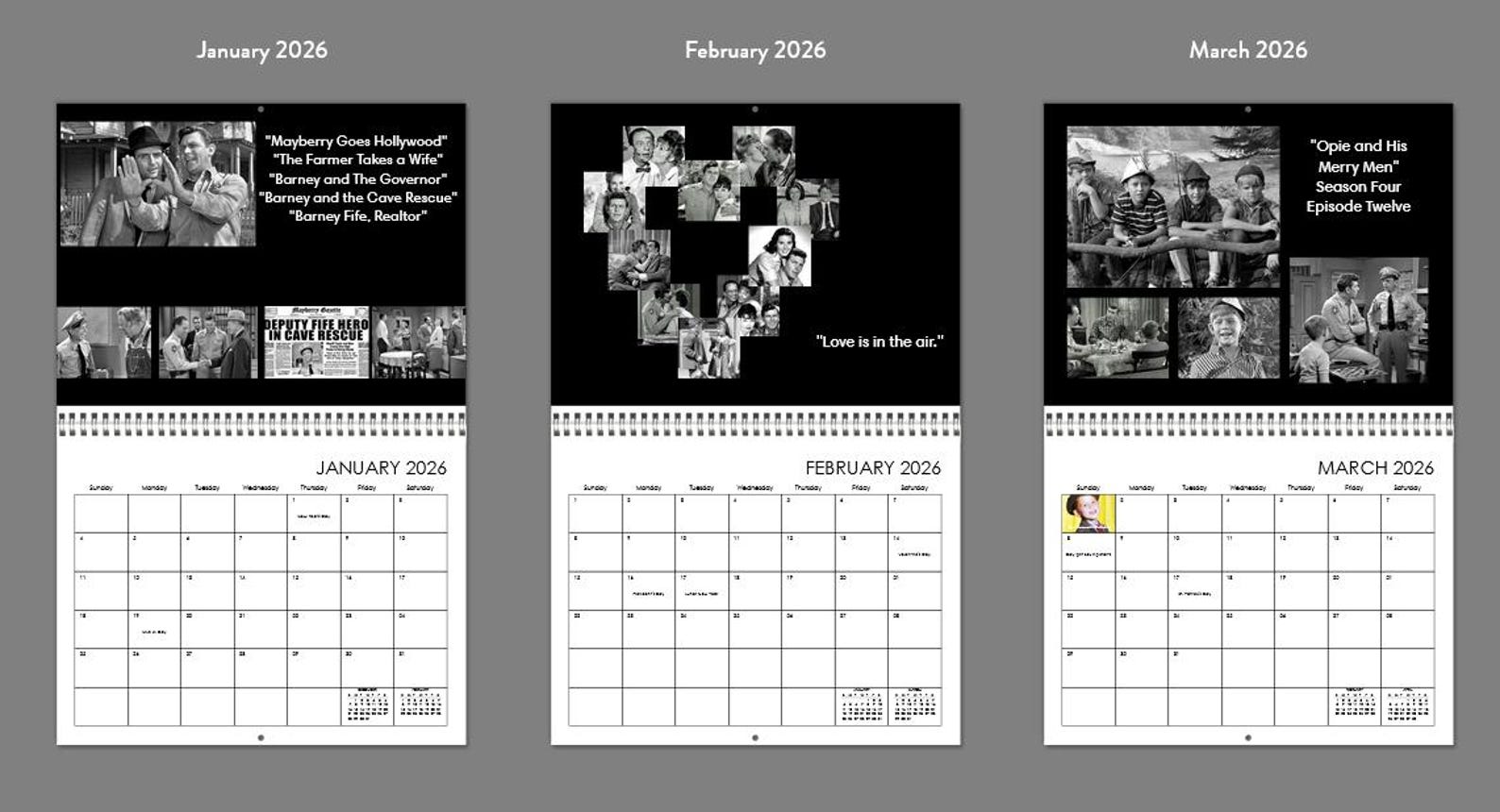 Vintage TV Westerns the Andy Griffith Show 2026 Wall Calendar 8 .5" X ...