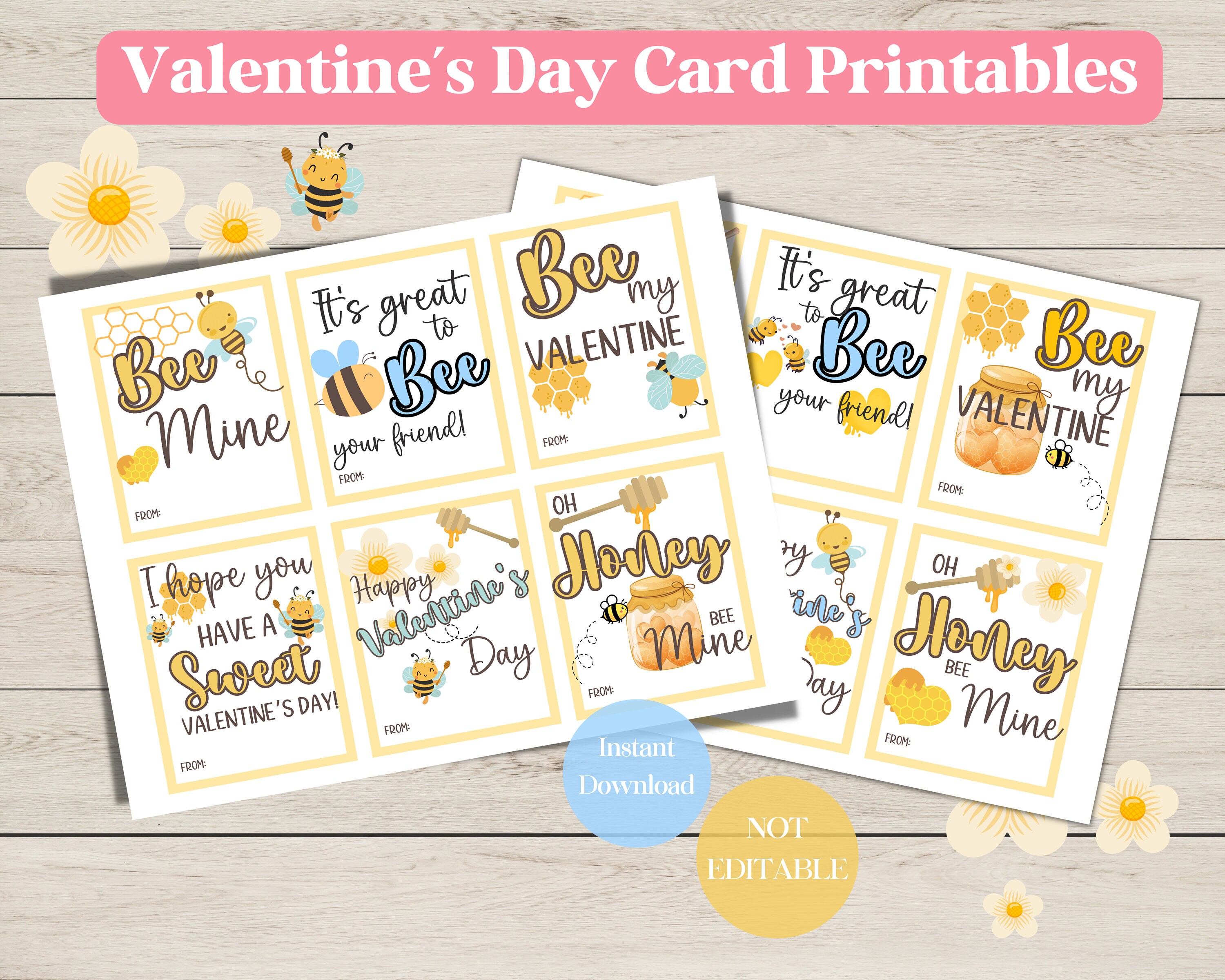 Bee Valentines Day Card Template, Honey Bee Valentine Card for Kids ...