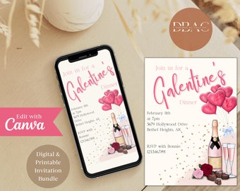 Editable Valentines Day Dinner Party Invitation Instant Download Canva ...