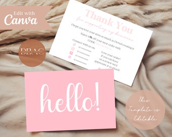 Small Business Thank You Card Template, DIY Editable Etsy Seller ...