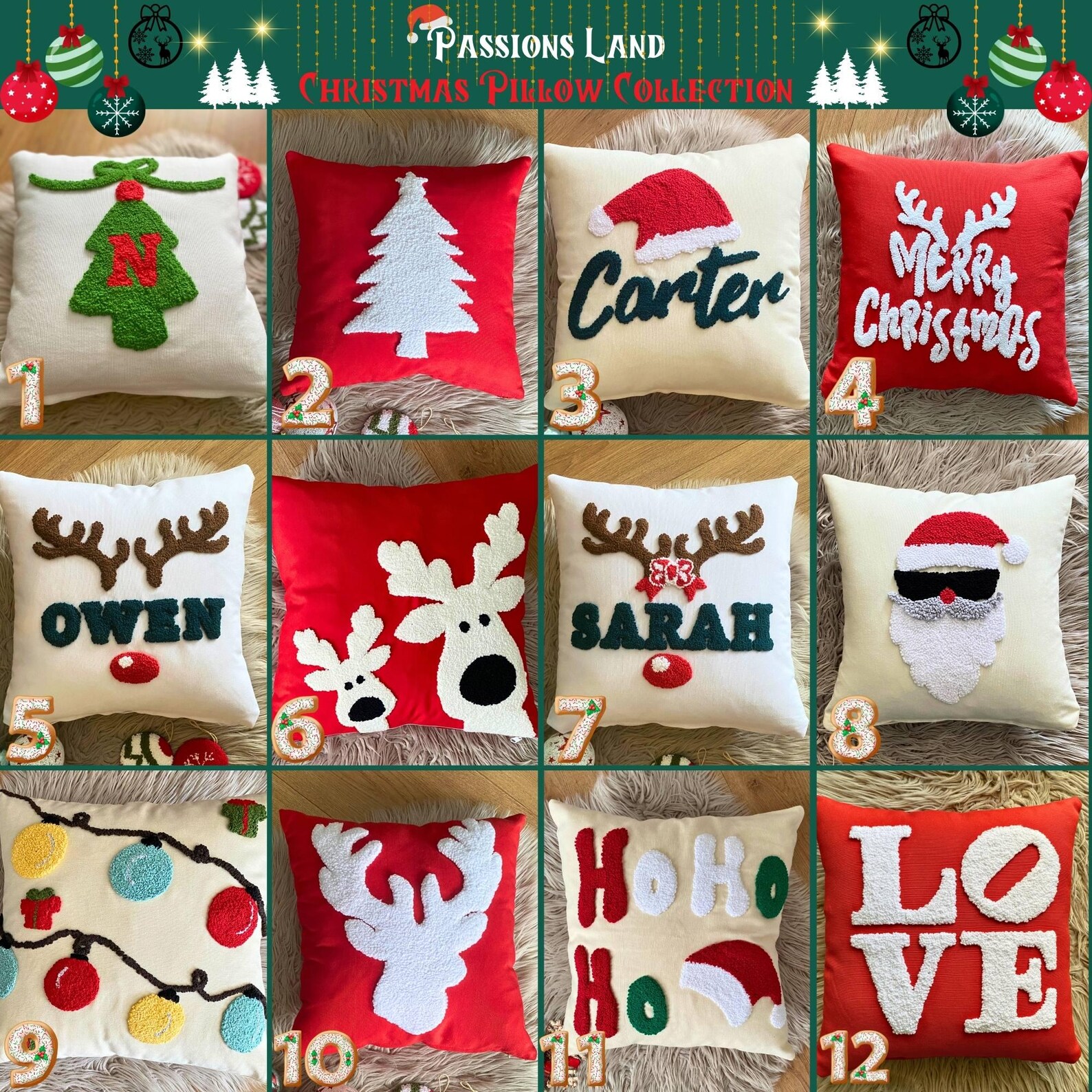 Embroidered Christmas Name Pillow, Personalized Punch Needle Cushion ...