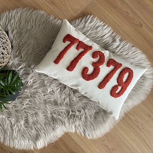 Custom Zip Code Pillow, Embroidered Area Number Pillow, Personalized ...