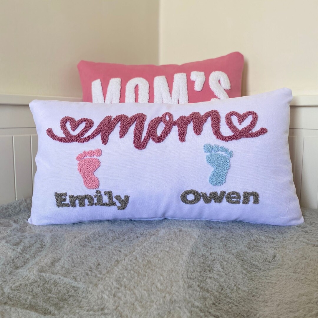 Embroidered Mother's Day Pillow, Custom Family Names, Punch Needle Gift ...