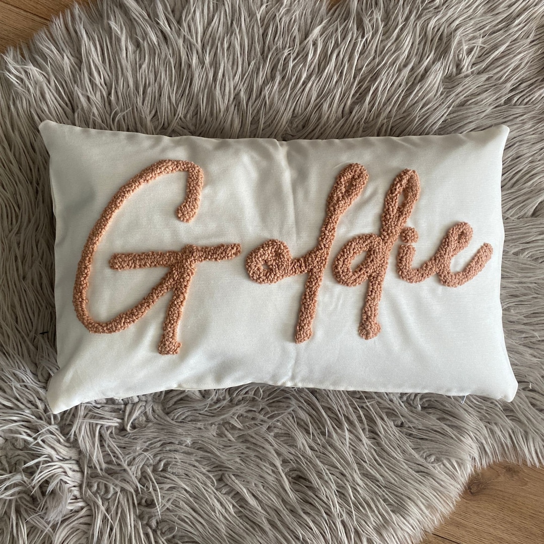Embroidered Baby Name Pillow, Custom Name Cushion, Punch Needle ...