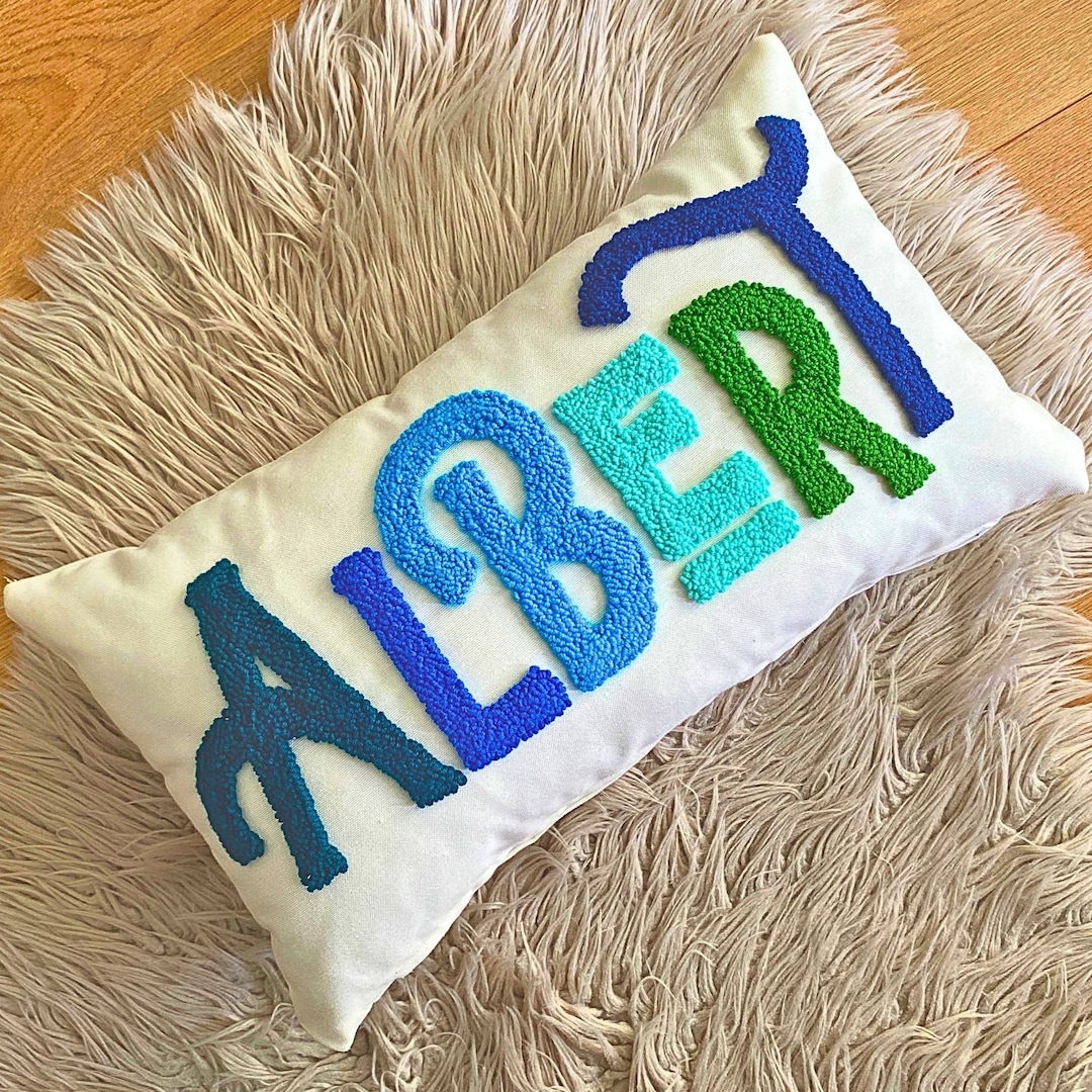 Punch Needle Name Pillow, Embroidery Cushion, Gift for Kids, Custom ...