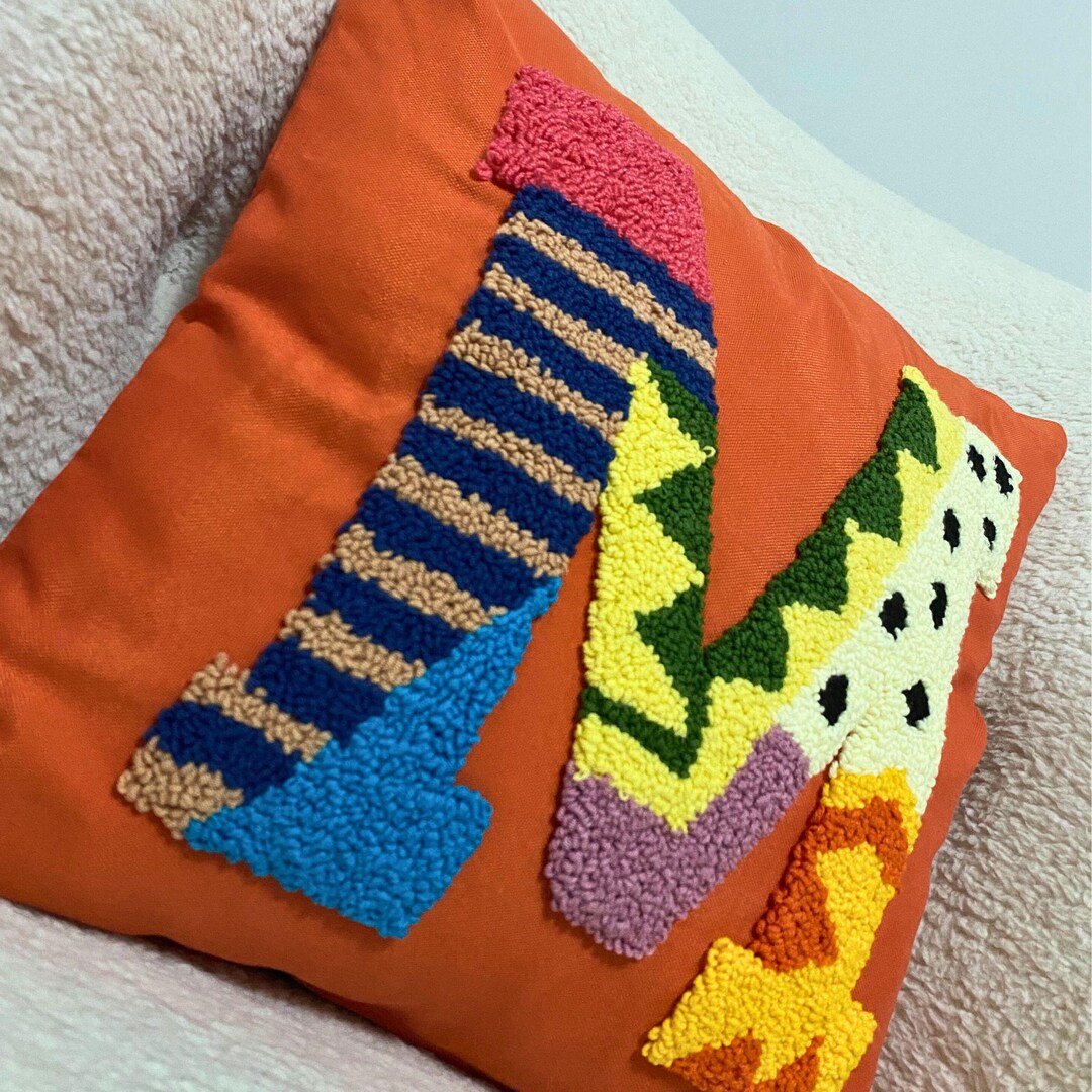 Embroidered Initial Letter Pillow, Handmade Letter Cushion, Custom ...