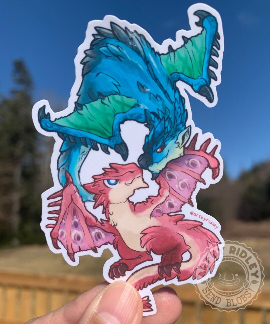 Sticker Waterproof Monster Pink and Blue Dragon - Etsy