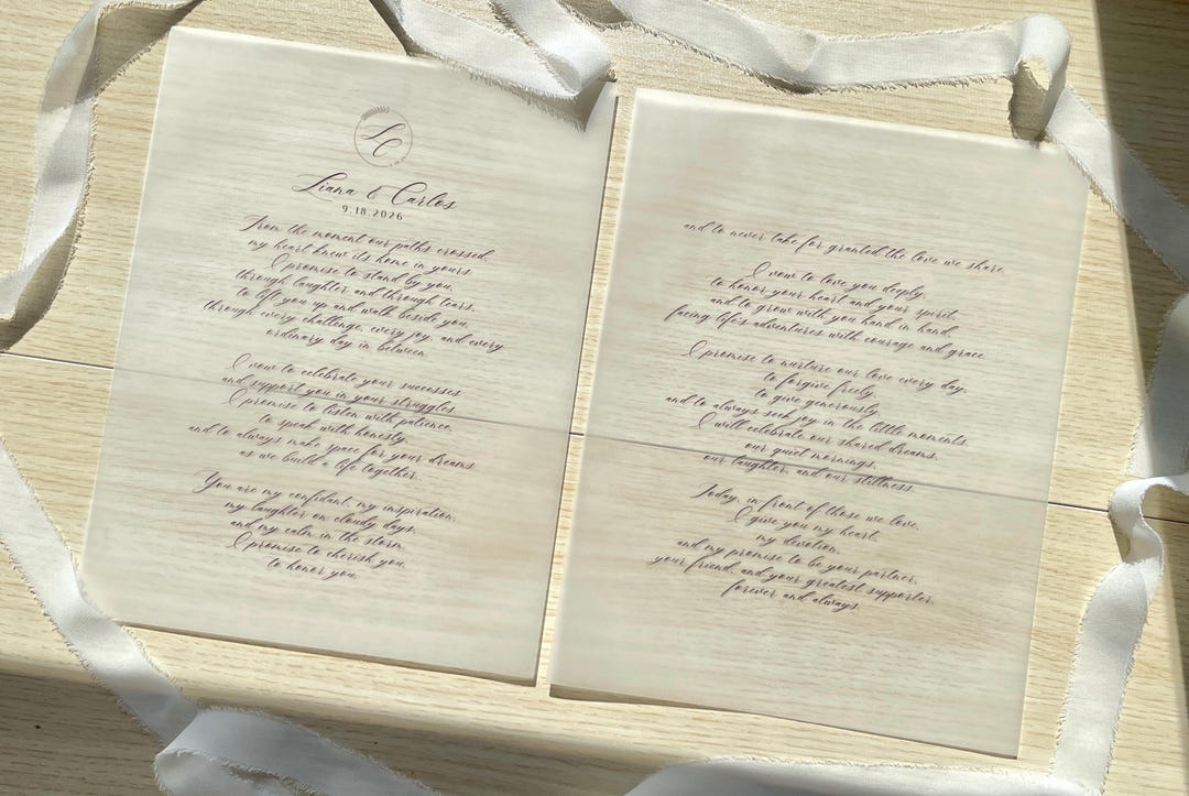 Custom Wedding Vows on Vellum | Calligraphy Vow Print | Personalized ...