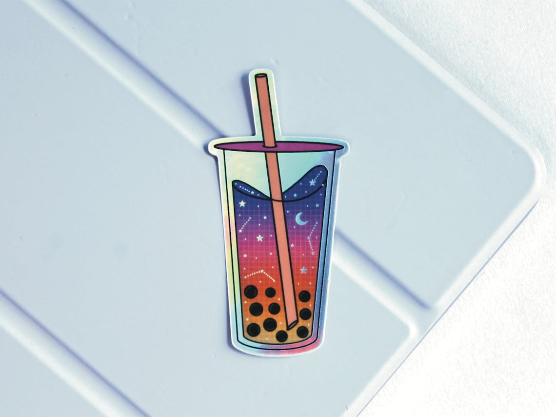 Boba Tea Sticker Boba Sticker Holographic Stickers Boba - Etsy