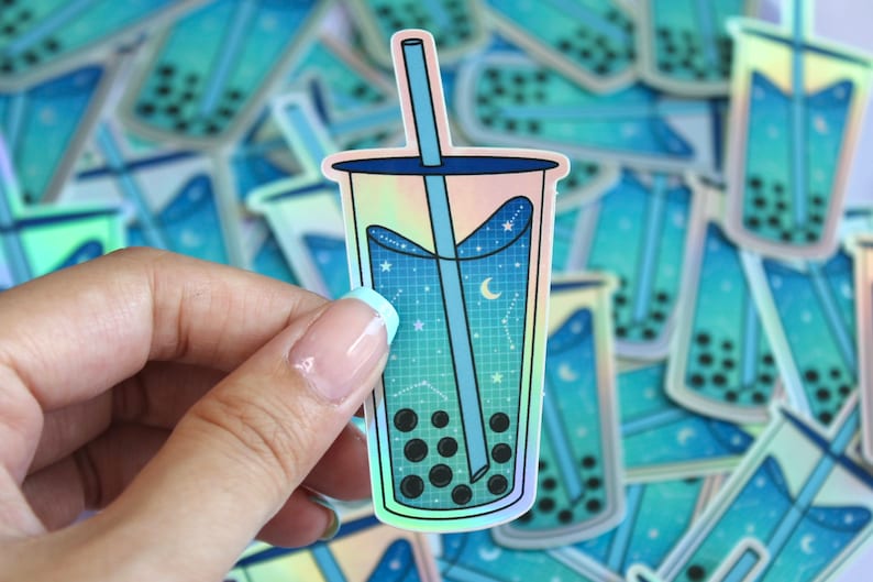 Boba Tea Sticker Boba Sticker Holographic Stickers Boba - Etsy