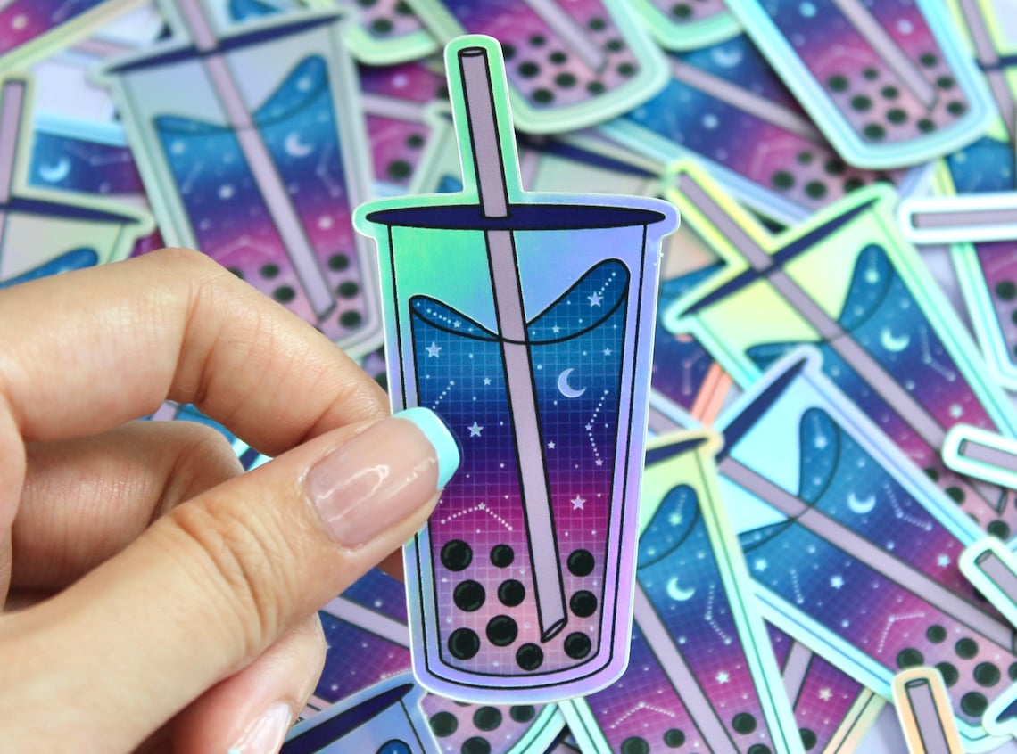 Boba Tea Sticker Boba Sticker Holographic Stickers Boba - Etsy
