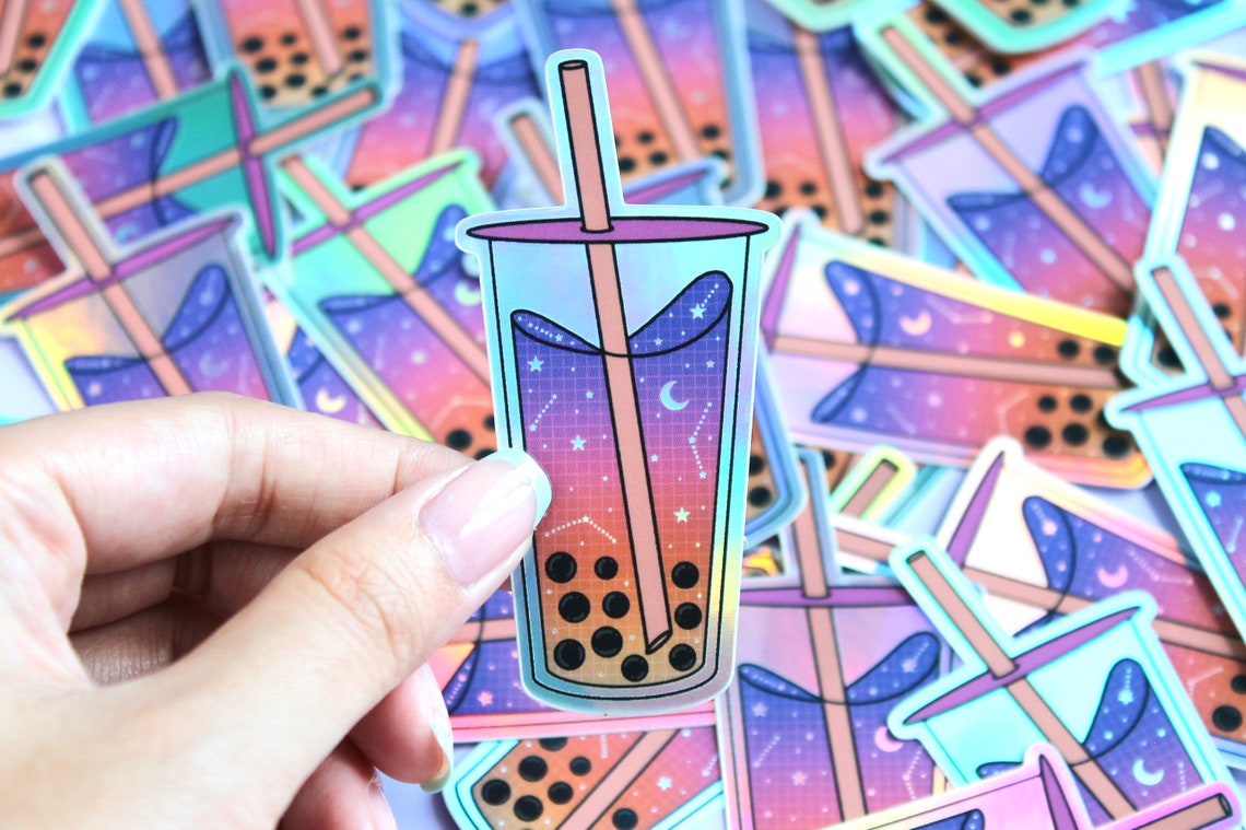 Boba Tea Sticker Boba Sticker Holographic Stickers Boba - Etsy