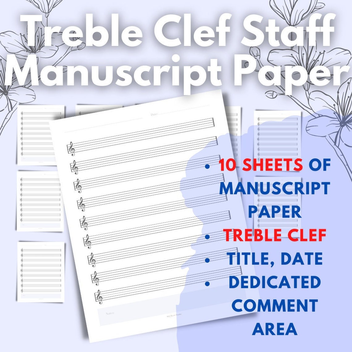 Treble Clef Staff Manuscript Paper Composition Writing - Etsy
