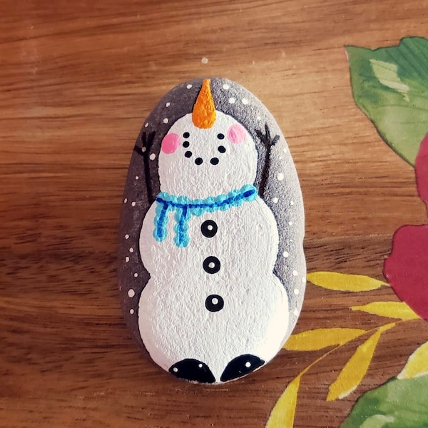 Snowman Painted Rock - Etsy