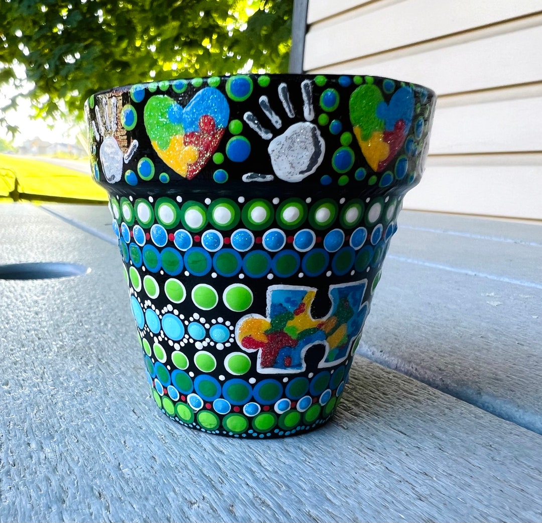 Autism Awareness Dot Pot (green, Blue and White) - Etsy
