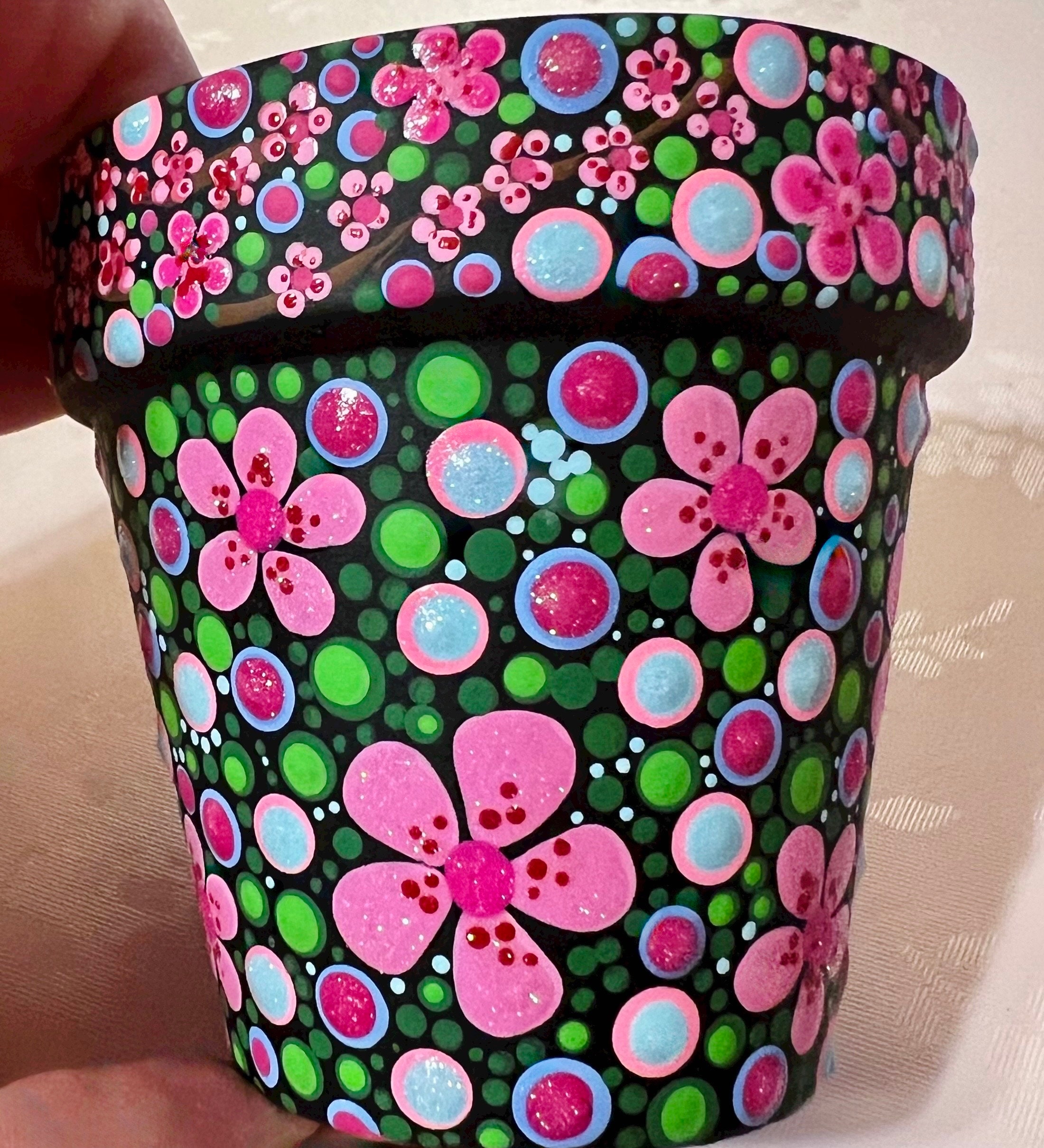 Cherry Blossom Dot Art Flower Pot - Etsy