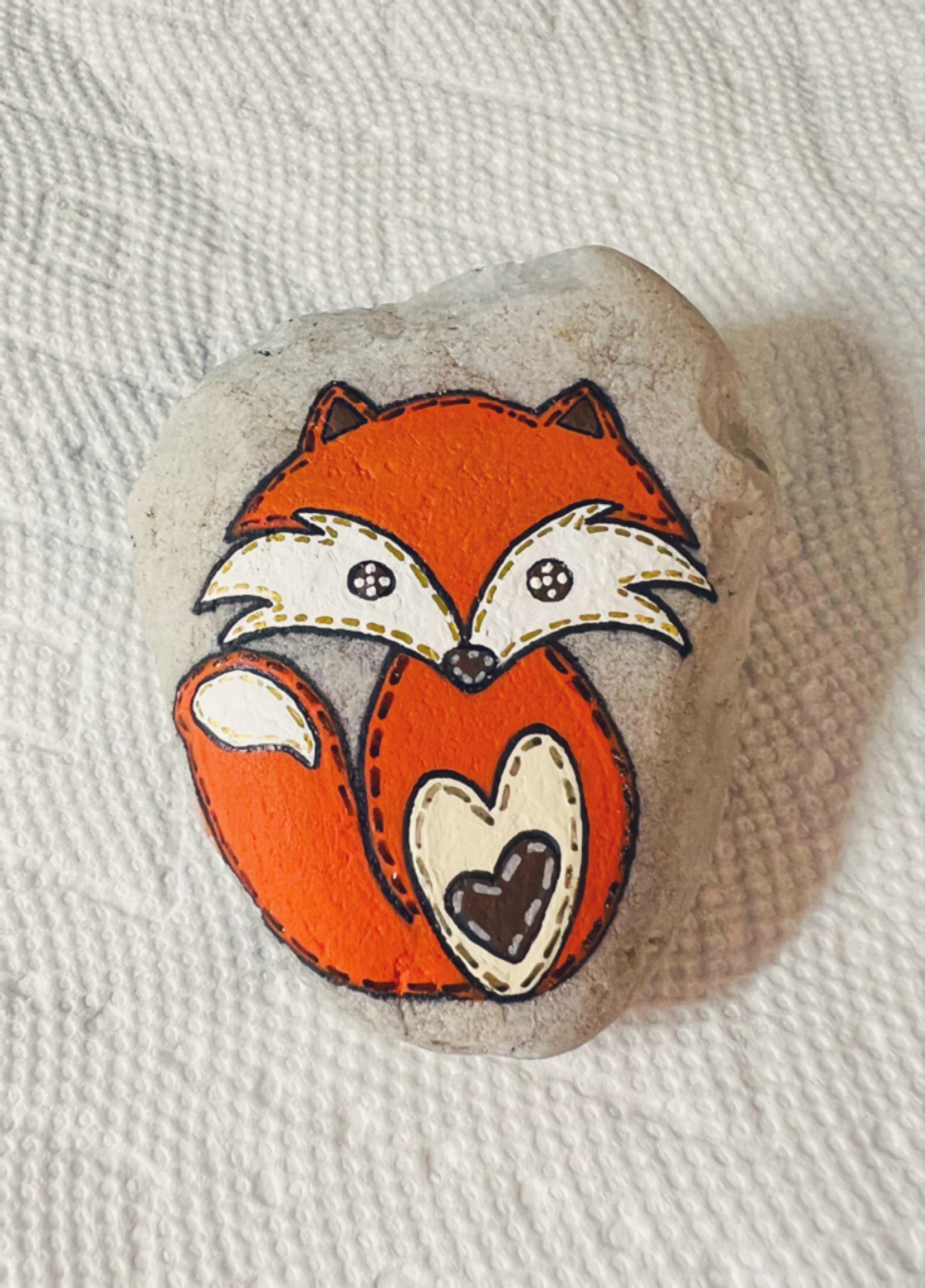Painted Fox Rock, Cute Animal Art - Etsy