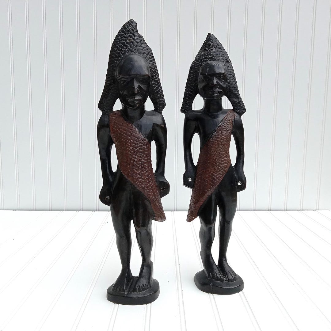 Vintage Masai Ebony Ironwood Warrior Statues: African Tribal Art Pair ...