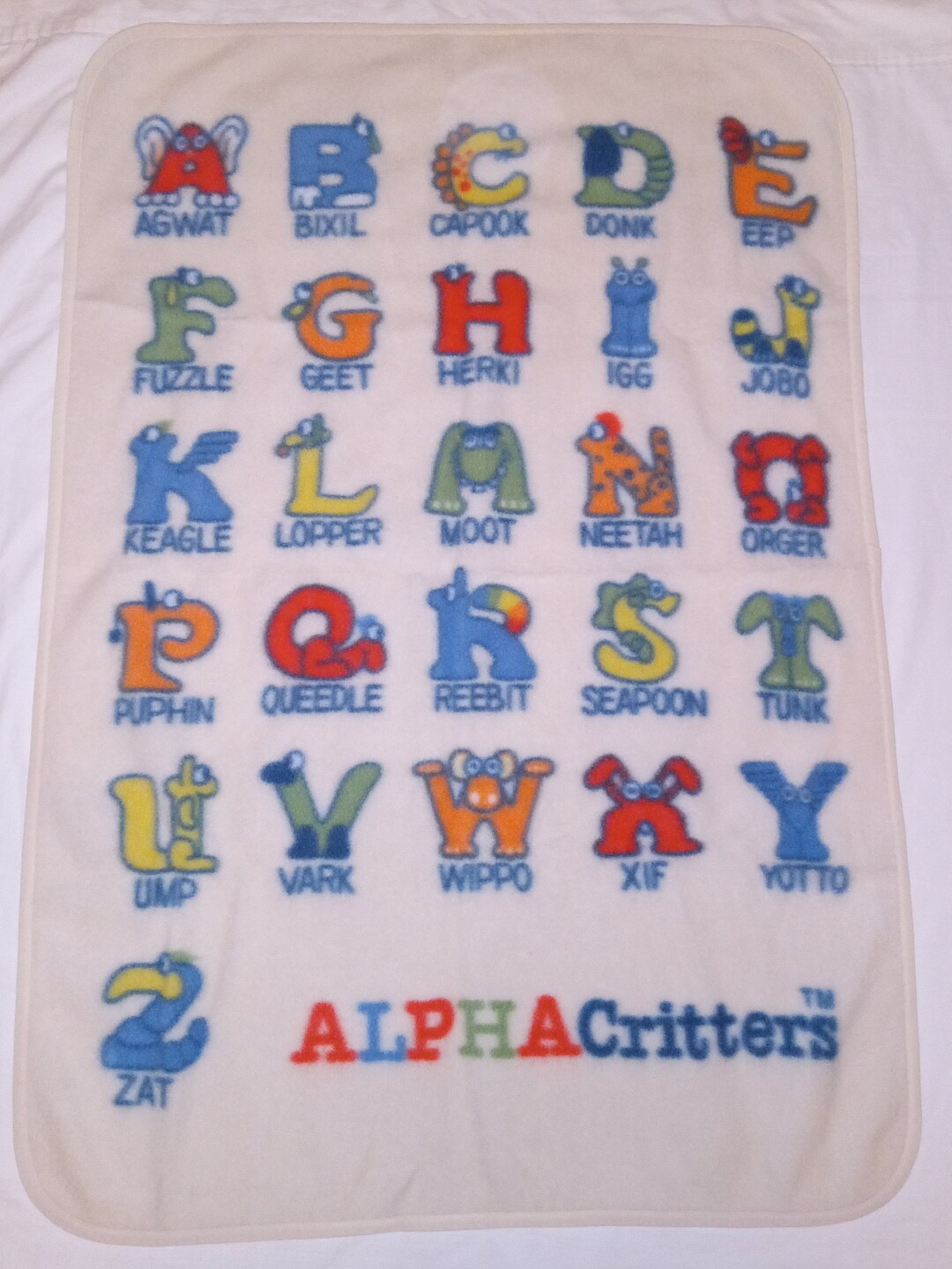 Vintage Yamaken Alpha Critters Toddler Kids Throw Blanket Alphabet ABC ...