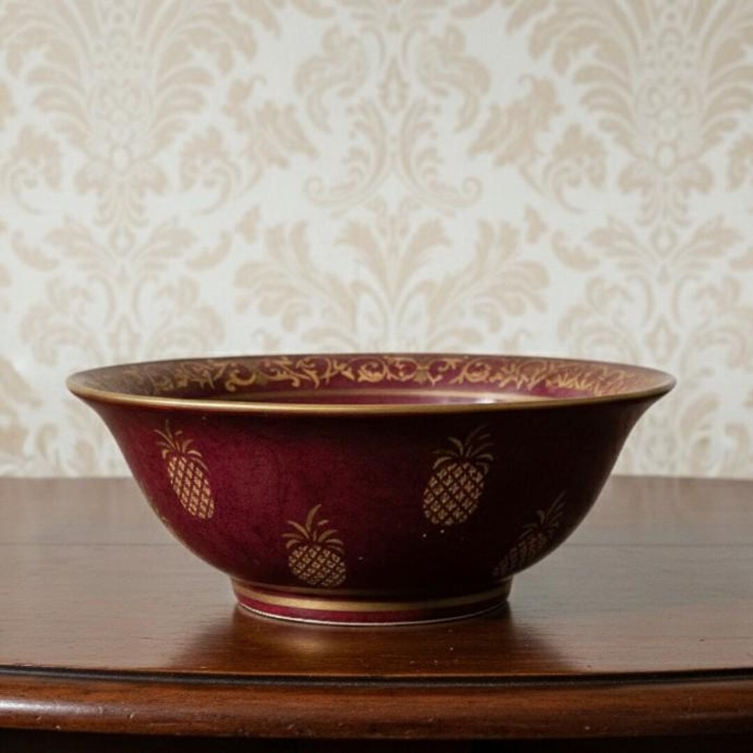 Andrea by Sadek Decorative Pineapple Bowl Gold and Maroon Embossed ...