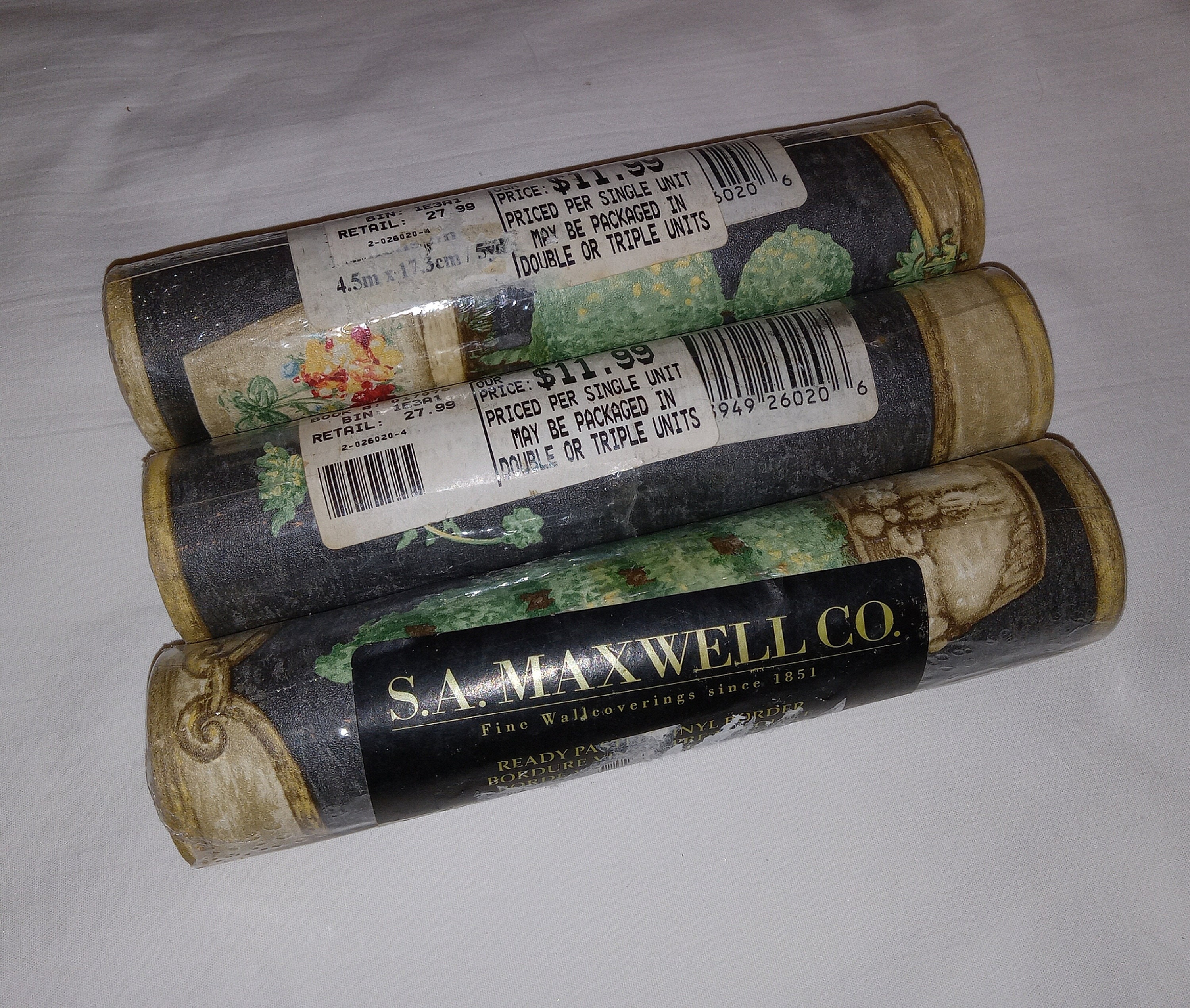 NIP Lot of 3 Vintage SA Maxwell Border Paper Rolls Topiary Trees ...